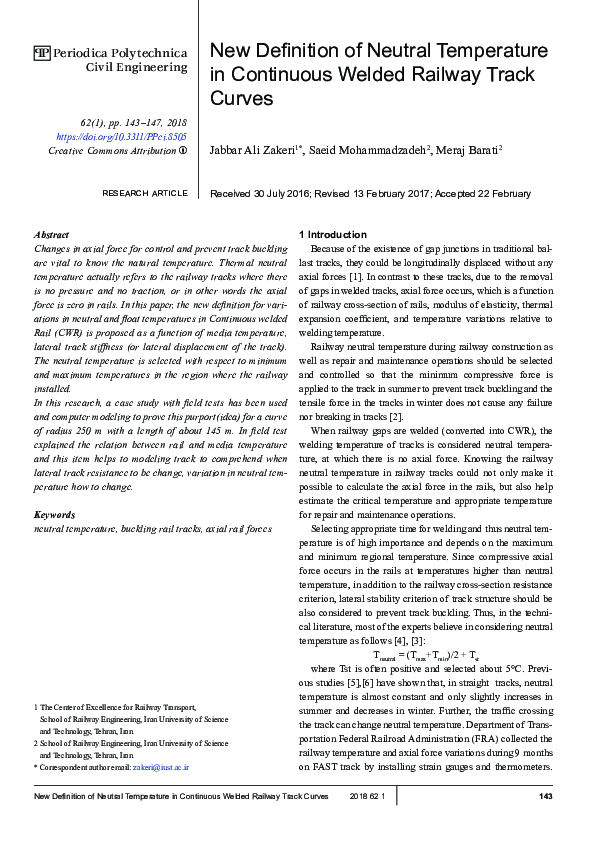 (PDF) New Definition of Neutral Temperature in Continuous Welded ...