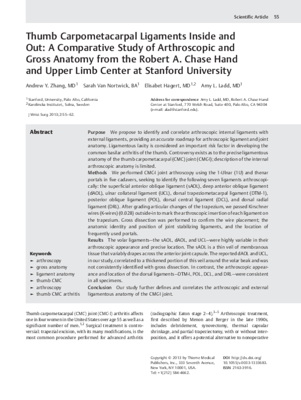 (PDF) Thumb Carpometacarpal Ligaments Inside and Out: A Comparative ...