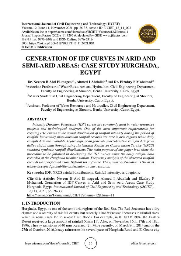 (PDF) GENERATION OF IDF CURVES IN ARID AND SEMI-ARID AREAS: CASE STUDY ...