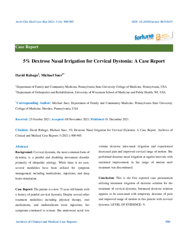 (PDF) 5% Dextrose Nasal Irrigation for Cervical Dystonia: A Case Report