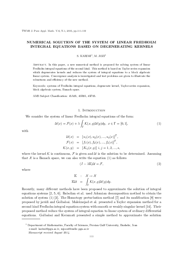 Pdf Numerical Method For Fredholm Integral Equations