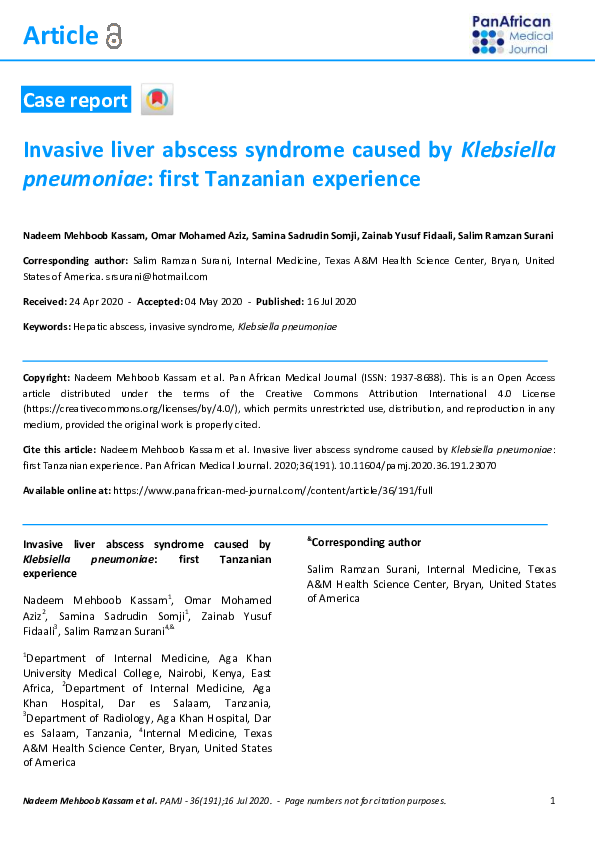 (PDF) Klebsiella pneumoniae liver abscess: a new invasive syndrome ...