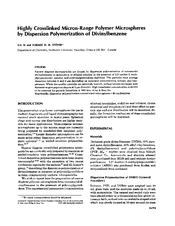(PDF) Highly crosslinked micron-range polymer microspheres by ...