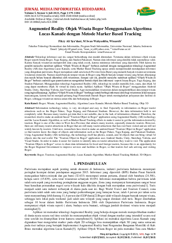 Augmented Reality Objek Wisata Bogor Menggunakan Algoritma Lucas Kanade ...