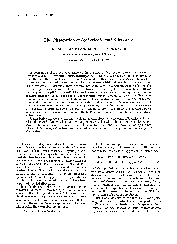 (PDF) Proton NMR observation of the Escherichia coli ribosome | Thomas ...