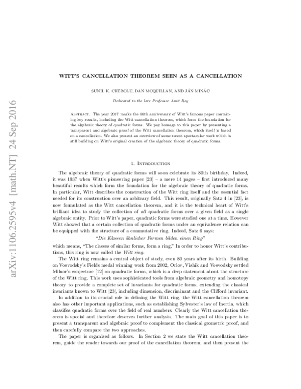 (PDF) Witt's Cancellation theorem seen as a cancellation