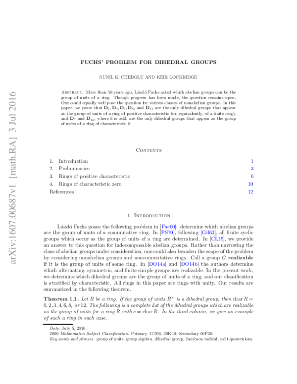 (PDF) Fuchs' problem for dihedral groups