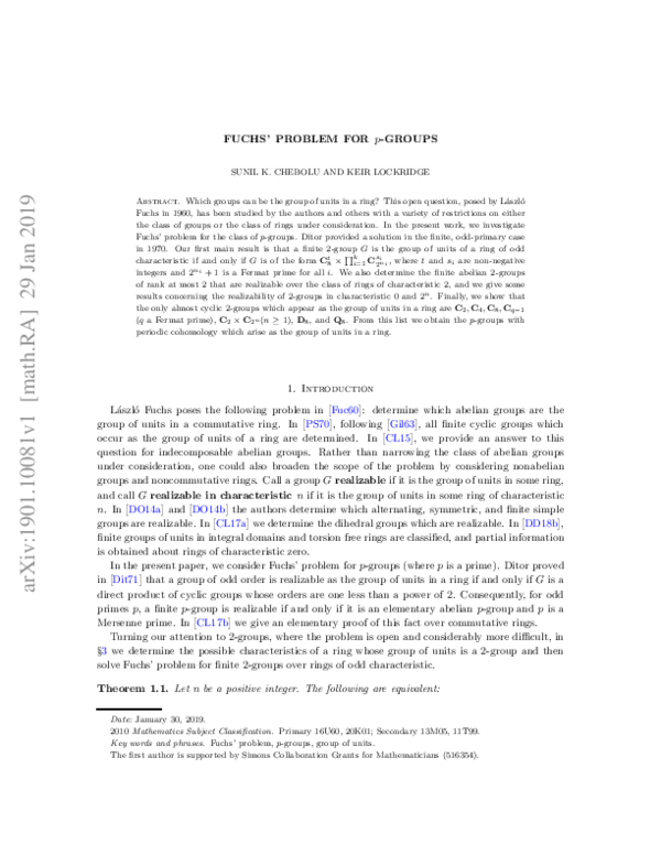 (PDF) Fuchs' problem for p-groups | Sunil Chebolu - Academia.edu