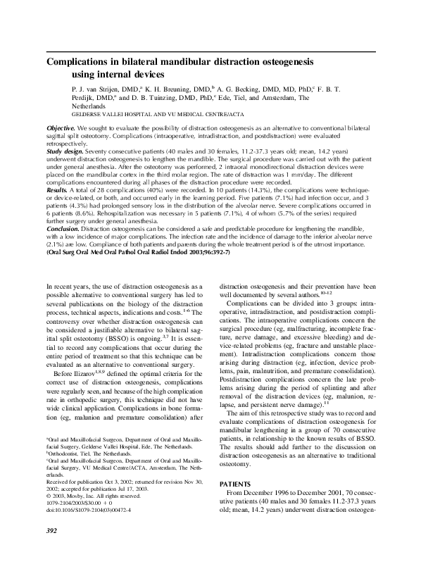 (PDF) Complications in bilateral mandibular distraction osteogenesis ...