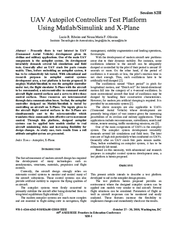 Pdf Uav Autopilot Controllers Test Platform Using Matlabsimulink And X Plane