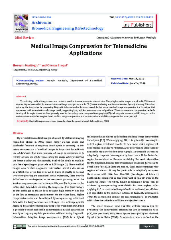 (PDF) Medical Image Compression for Telemedicine Applications