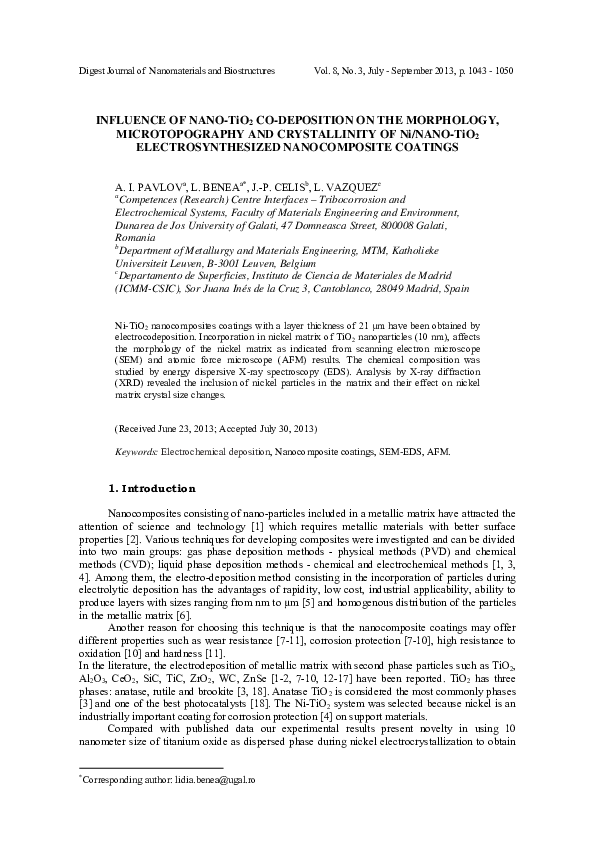 (PDF) INFLUENCE OF NANO-TiO2 CO-DEPOSITION ON THE MORPHOLOGY ...