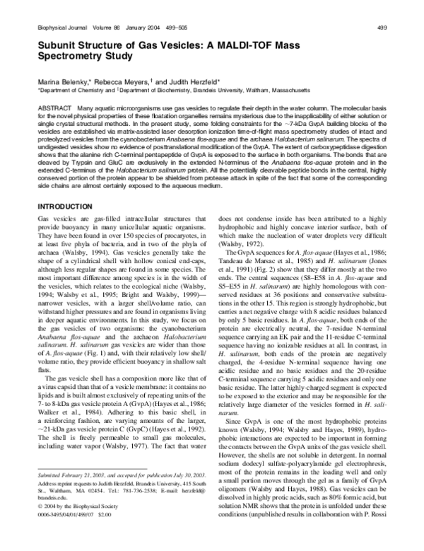 (PDF) Subunit Structure of Gas Vesicles: A MALDI-TOF Mass Spectrometry ...