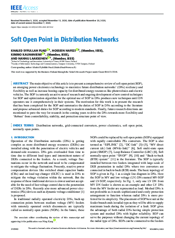 (PDF) Soft Open Point in Distribution Networks