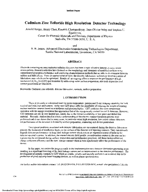 (PDF) Cadmium zinc telluride high-resolution detector technology