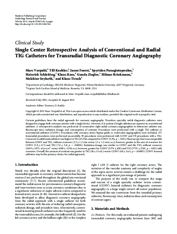(PDF) Single Center Retrospective Analysis of Conventional and Radial ...