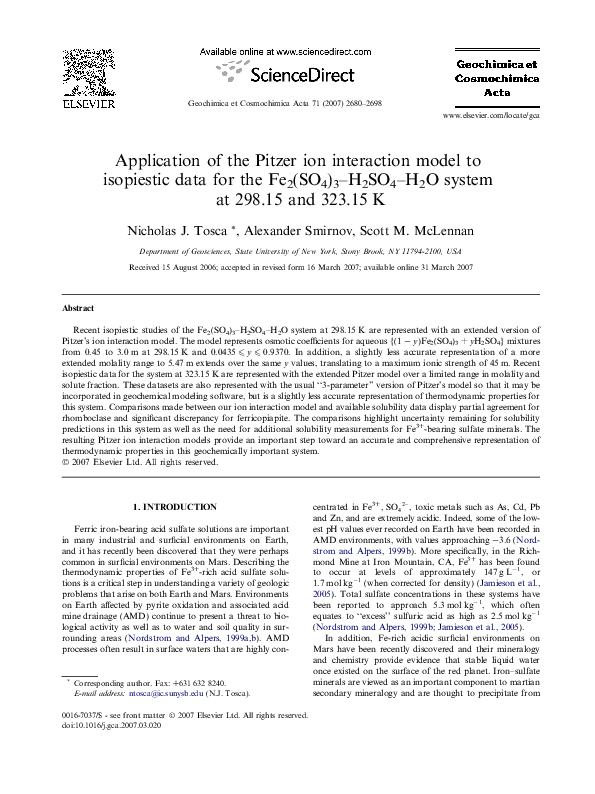 (PDF) Application of the Pitzer ion interaction model to isopiestic ...