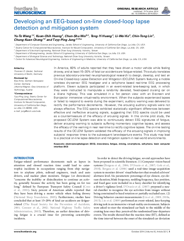 (PDF) Developing an EEG-based on-line closed-loop lapse detection and mitigation system