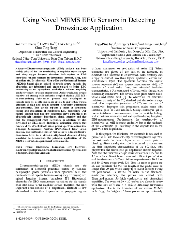 Pdf Using Novel Mems Eeg Sensors In Detecting Drowsiness Application