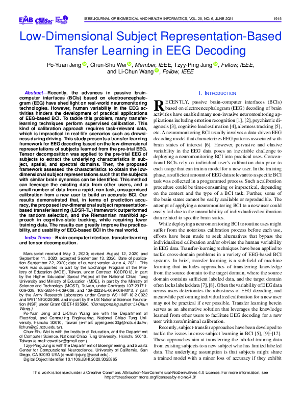 Pdf Low Dimensional Subject Representation Based Transfer Learning In Eeg Decoding