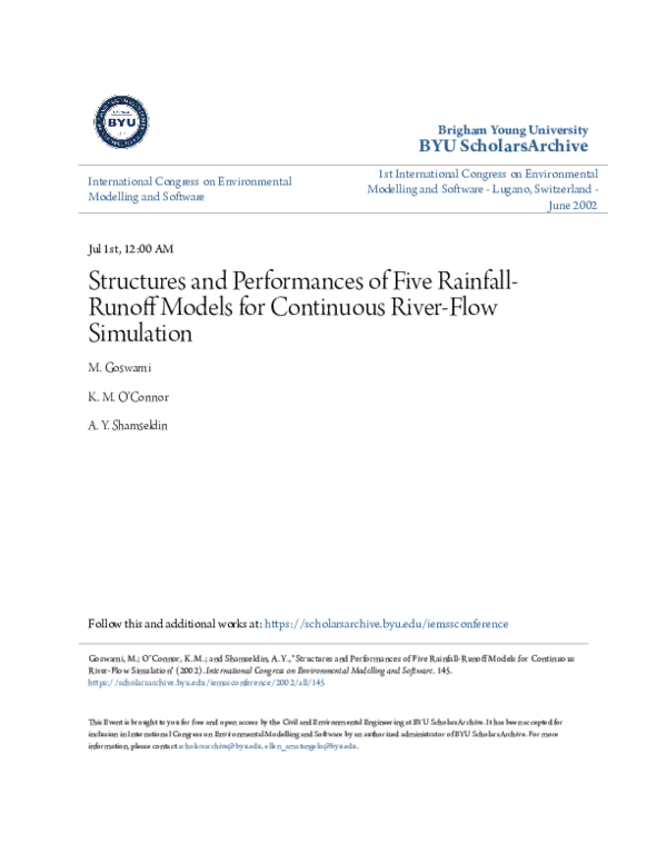 (PDF) Structures and Performances of Five Rainfall-Runoff Models for ...