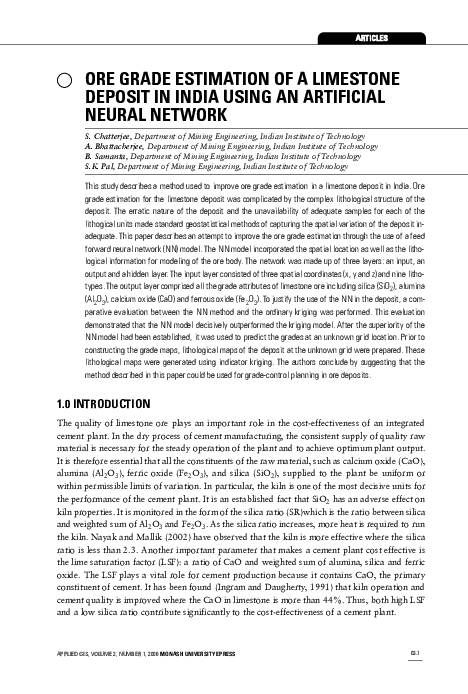 (PDF) Ore grade estimation of a limestone deposit in India using an Artificial Neural Network ...