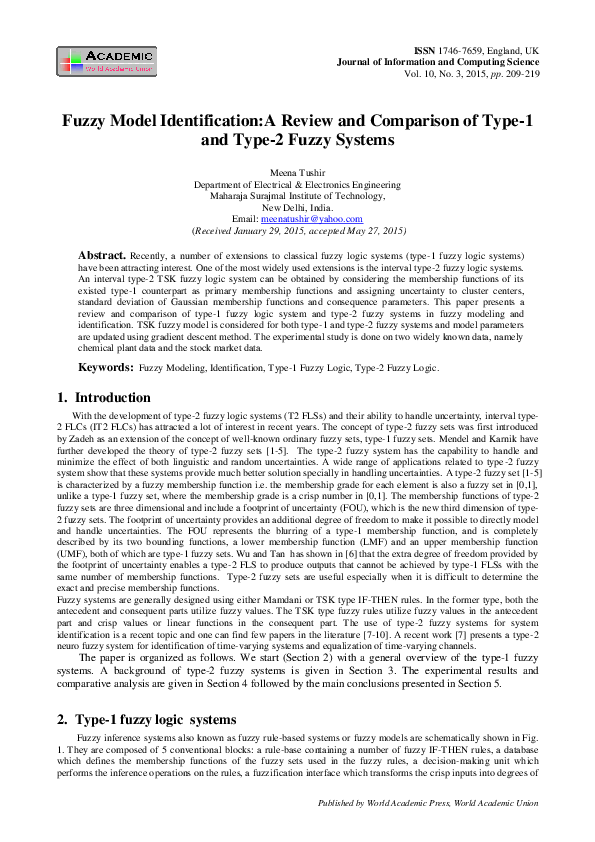 (PDF) Fuzzy Model Identification : A Review and Comparison of Type-1 ...