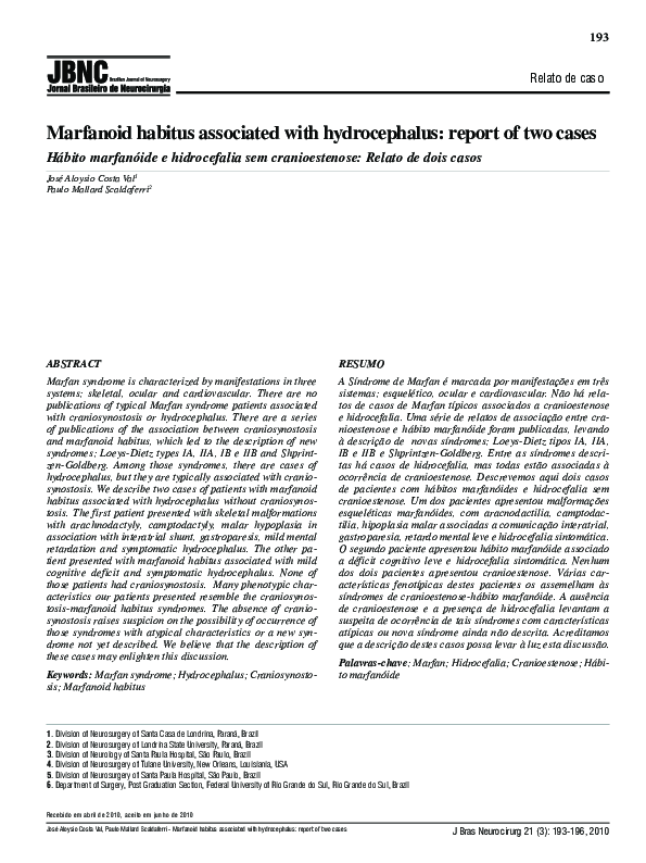 (PDF) Marfanoid habitus associated with hydrocephalus