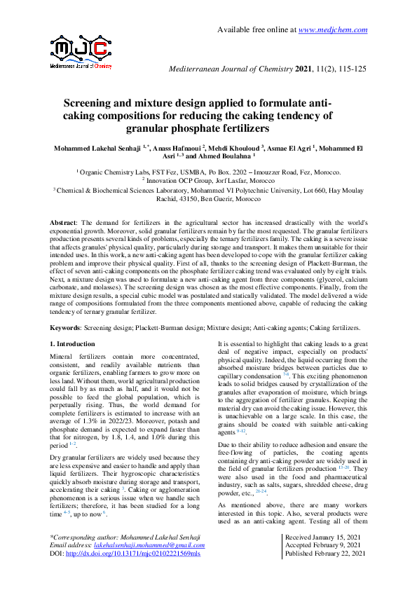 (PDF) Screening and mixture design applied to formulate anti-caking ...