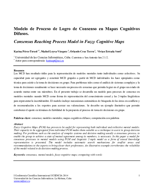 (PDF) MODELO DE PROCESO DE LOGRO DE CONSENSO EN MAPAS COGNITIVOS DIFUSOS PARA LA TOMA DE ...