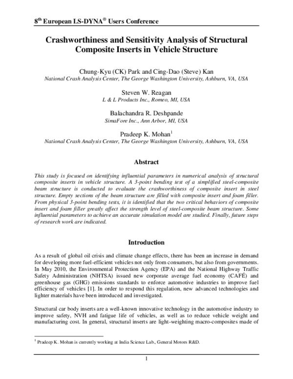 (PDF) Crashworthiness and Sensitivity Analysis of Structural Composite Inserts in Vehicle Structure