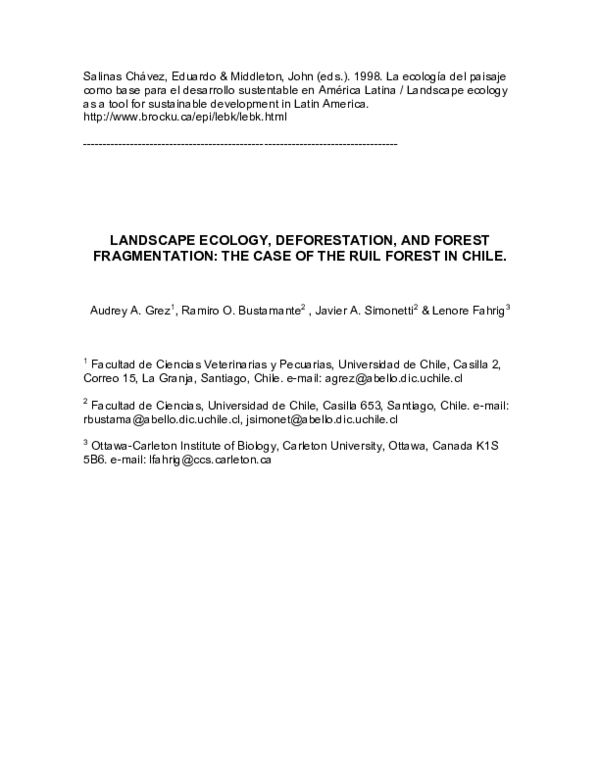 (PDF) Landscape ecology, deforestation, and forest fragmentation: the ...