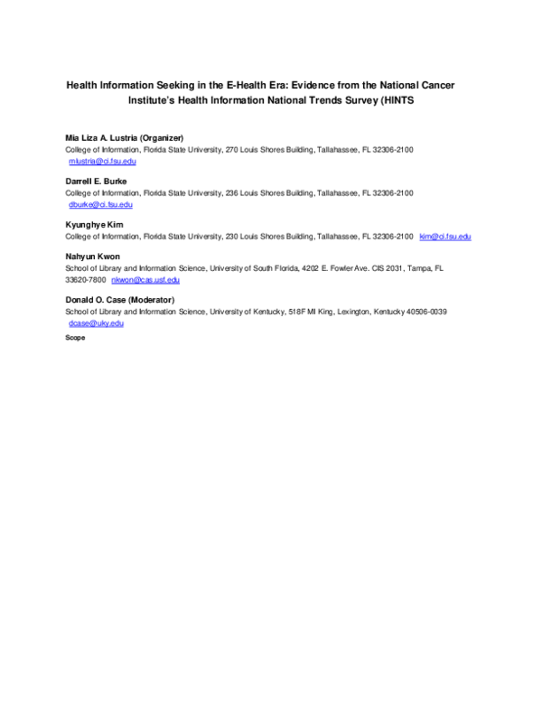 (PDF) Health information seeking in the e-health era: Evidence from the ...