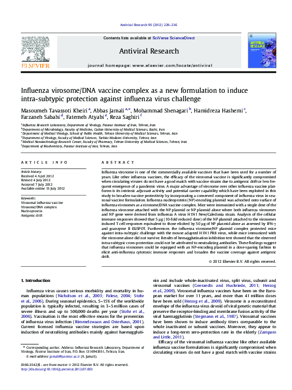 (PDF) Influenza virosome/DNA vaccine complex as a new formulation to ...