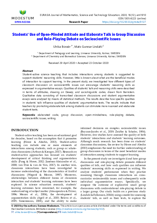 (PDF) Students’ Use of Open-Minded Attitude and Elaborate Talk in Group ...