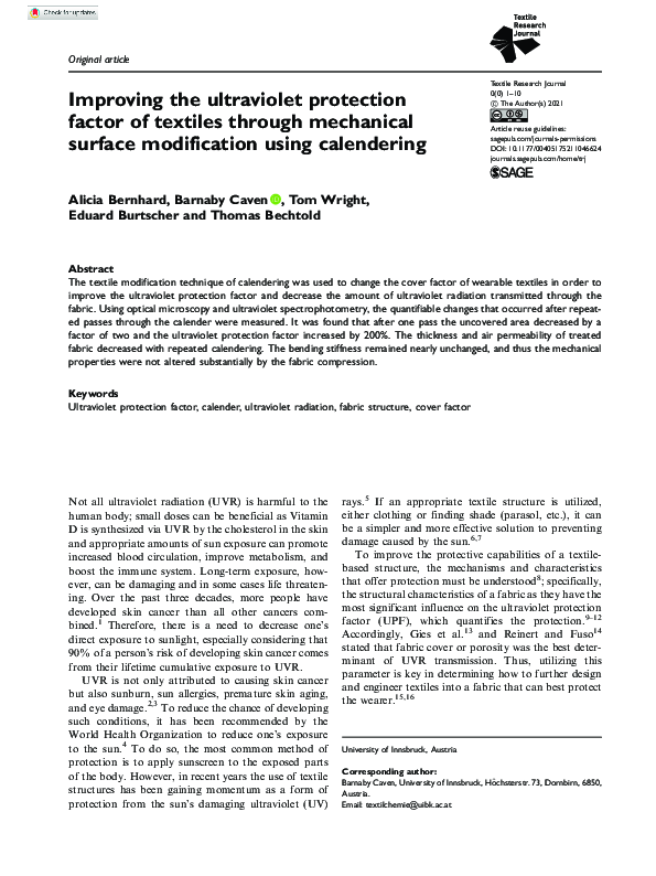 (PDF) Improving the ultraviolet protection factor of textiles through ...