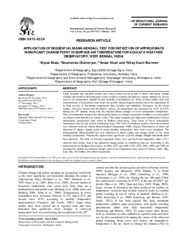 Pdf Application Of Sequential Mann Kendall Test For Detection Of Approximate Significant
