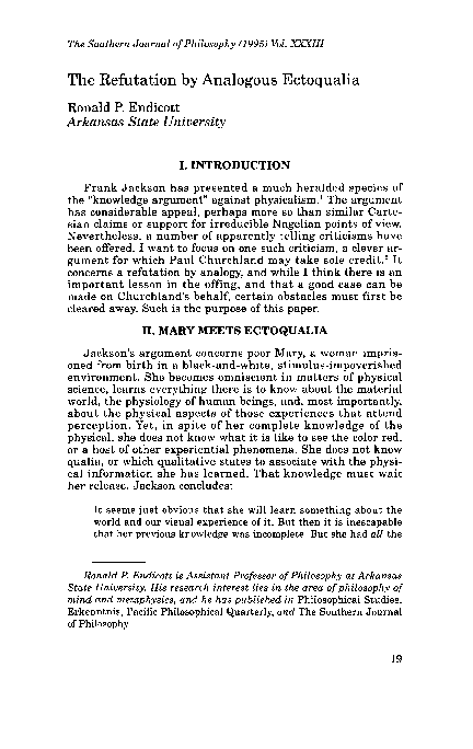 (PDF) The Refutation by Analogous Ectoqualia | Ronald Endicott ...