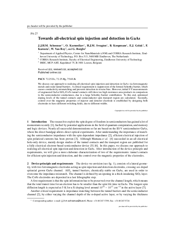 (PDF) Towards All Electrical Spin Injection and Detection in GaAs in a ...