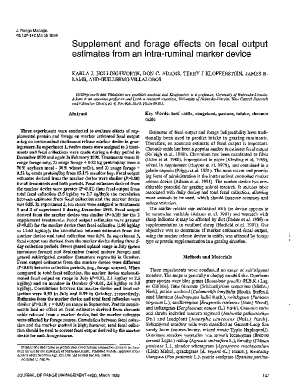 (PDF) Supplement and forage effects on fecal output estimates from an ...
