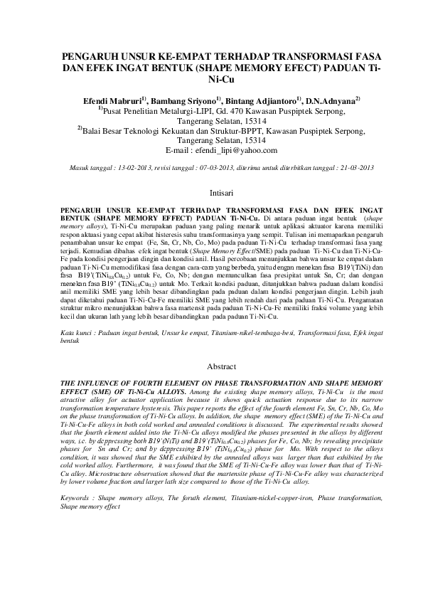 (PDF) PENGARUH UNSUR KE-EMPAT TERHADAP TRANSFORMASI FASA DAN EFEK INGAT ...