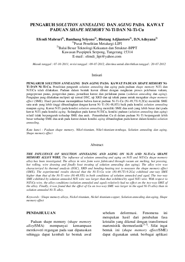 (PDF) PENGARUH SOLUTION ANNEALING DAN AGING PADA KAWAT PADUAN SHAPE ...
