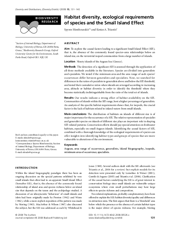 (PDF) Habitat diversity, ecological requirements of species and the ...