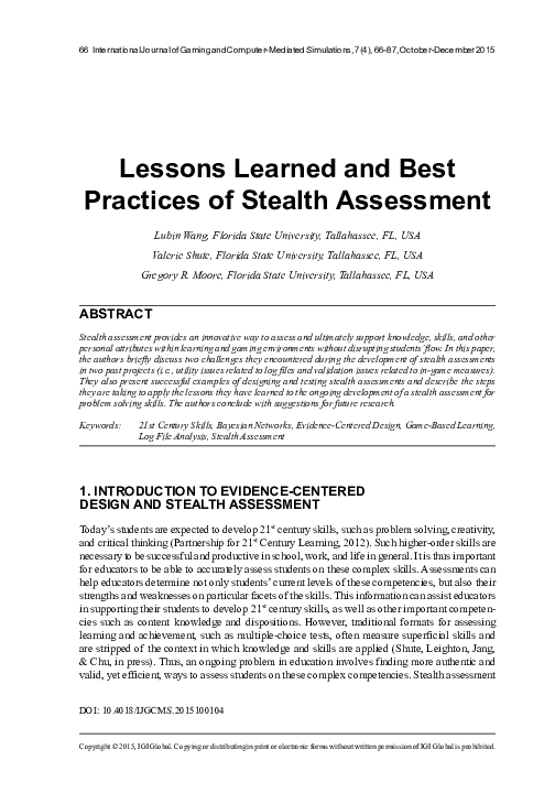 (PDF) Lessons Learned and Best Practices of Stealth Assessment
