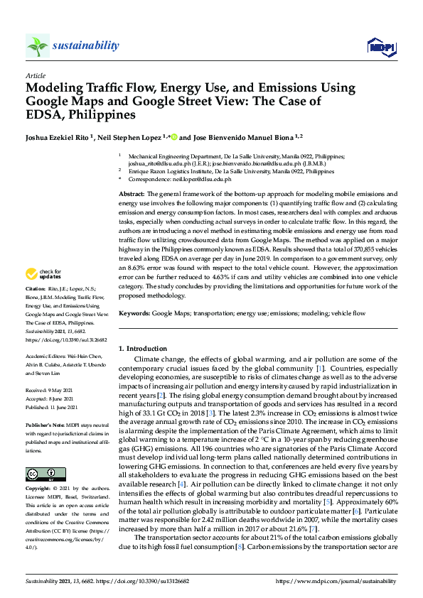 (PDF) Modeling Traffic Flow, Energy Use, and Emissions Using Google ...
