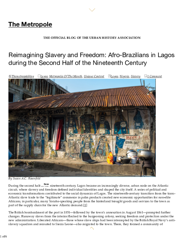 (PDF) "Reimagining Slavery and Freedom: Afro-Brazilians in Lagos during ...