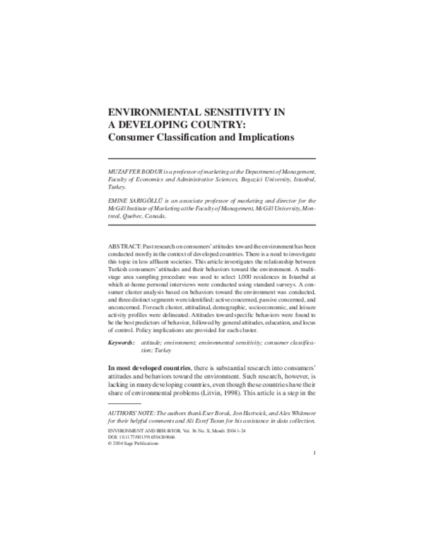 (PDF) Environmental Sensitivity in a Developing Country