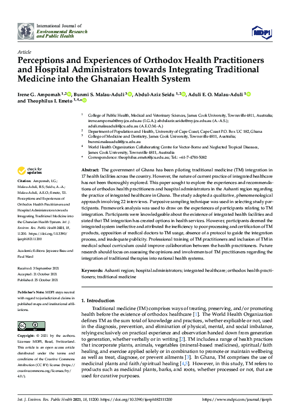 (PDF) Perceptions and Experiences of Orthodox Health Practitioners and Hospital Administrators ...