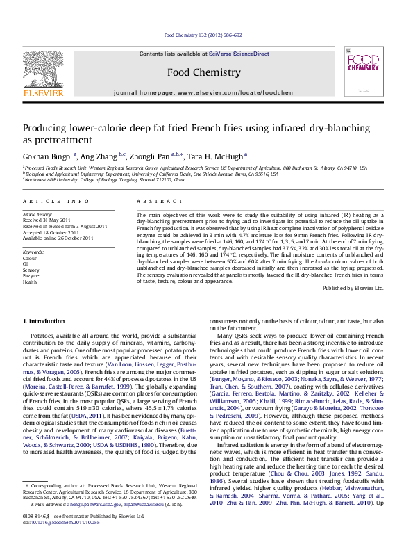 (PDF) Producing lower-calorie deep fat fried French fries using infrared dry-blanching as ...