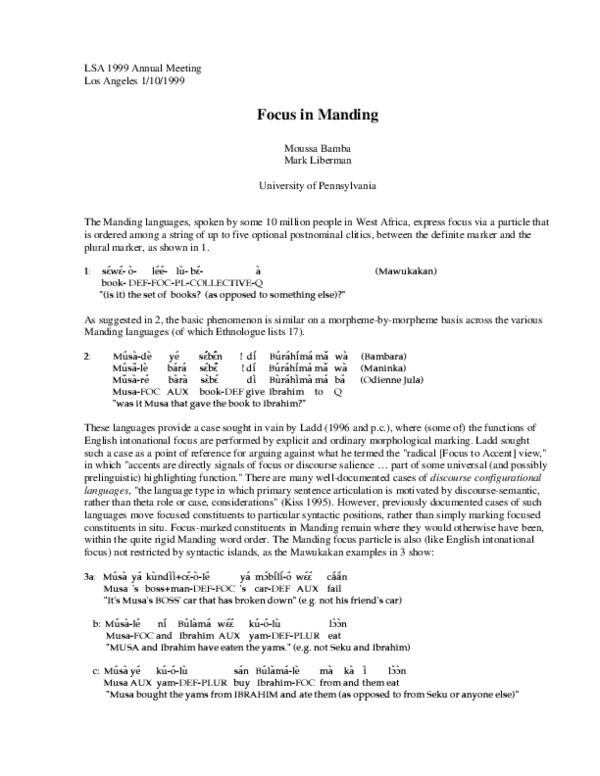 (PDF) Focus in Manding